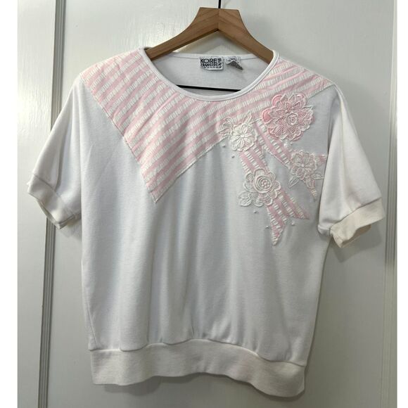 Koret | Tops | Vintage Koret Francisca Petites White Pink Floral Top W ...